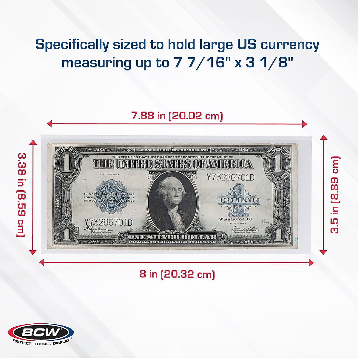 BCW Large Bill Deluxe Currency Holders - 50ct | Deluxe Archival Safe Bill Protector Sleeves | High Clarity Double-Polished Clear Vinyl | for Collectors and Numismatics | Large Currency Holders