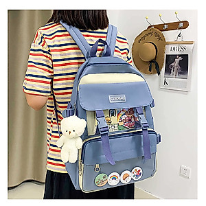 Cute Kawaii Backpack 4Pcs Canvas Backpack Give away bear pendant Pencil Pouch Shoulder Bag Lunch Bag for Girls Boys (Red)
