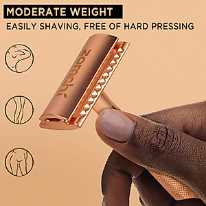 Safety Razor for Women, Men's Single Blade Razor with a Razor Stand with 10 Blades, Double Edge Razor with a Texture Handle, Metal Razor Women, Fits All Double Edge Razor Blades (Rose Gold)