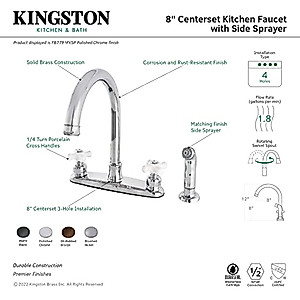Kingston Brass FB7790PXSP Victorian 8-Inch Centerset Kitchen Faucet with Sprayer, Matte Black