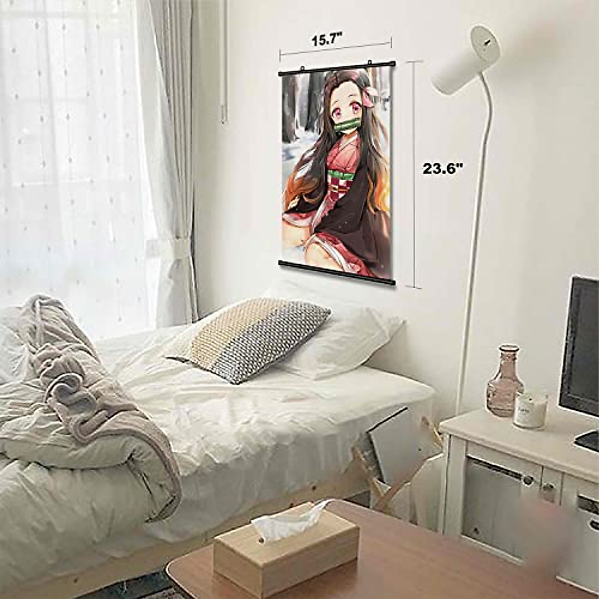 Toomilki Demon Nezuko Scroll Hanging Poster Wall Art Decor Waterproof Cloth, 15.7inx23.6in