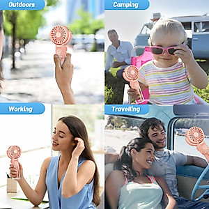 AJIJING Mini Portable Fan, Cooling Misting Fan, 4 Speeds Small Handheld Fan, USB Rechargeable Pocket Fan [14-32 Working Hours], Summer/Outdoor/Concerts, Gifts for Women (Pink)
