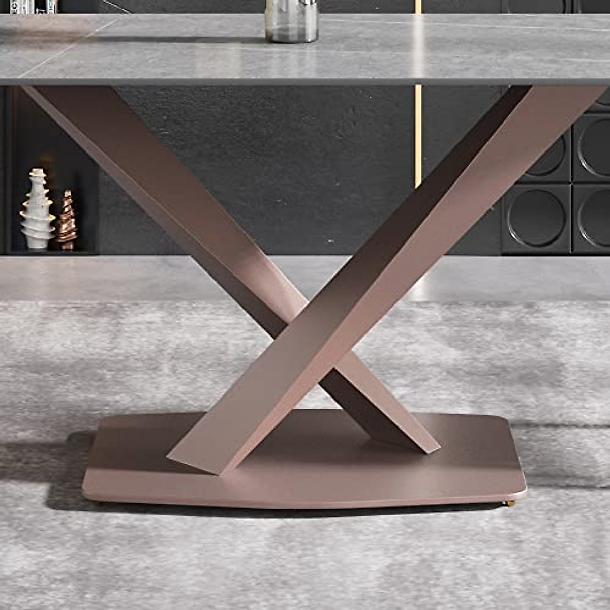 Voohek Kitchen, 70.87 Inches Marble Straight Metal Leg Large Dining Table Can Accommodate 6 to 8 People, Gray#D