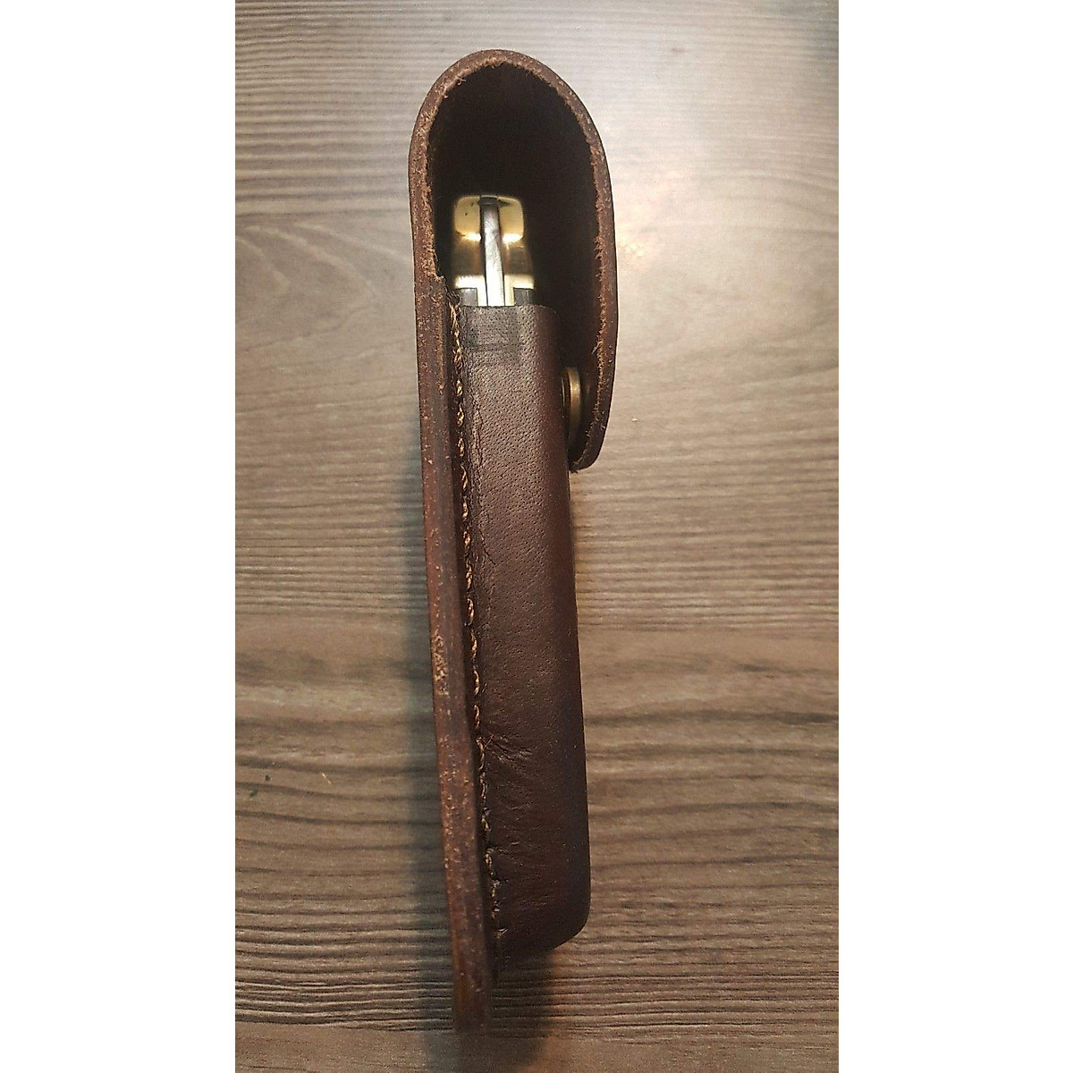 Brown Textured Leather Knife Sheath - Holds a Buck 110. 5" Case. Antique Snap