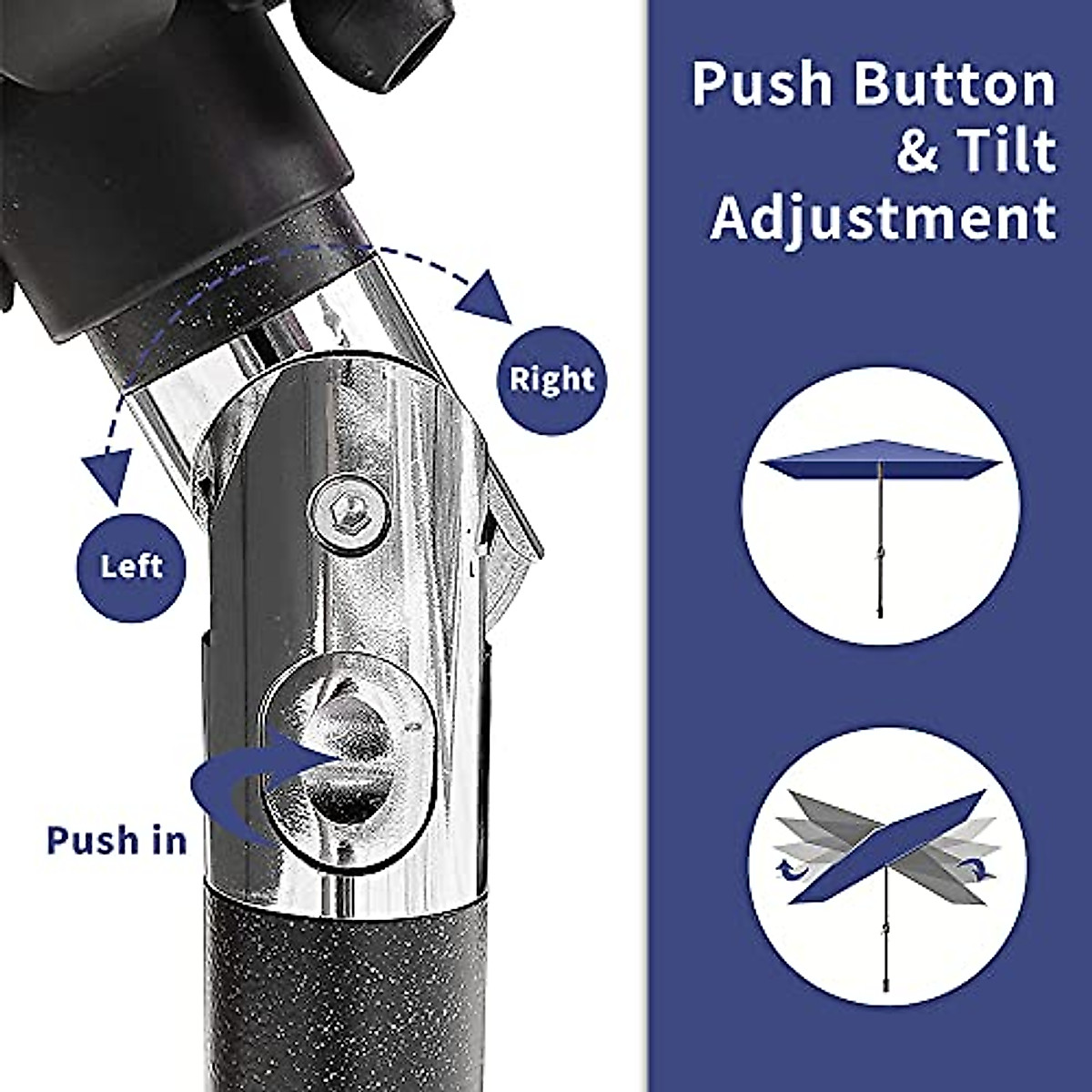 Aok Garden 6.5×10Ft Rectangular patio umbrella Outdoor table umbrella tilt with Push Button and Crank for Deck Pool Market, Navy Blue