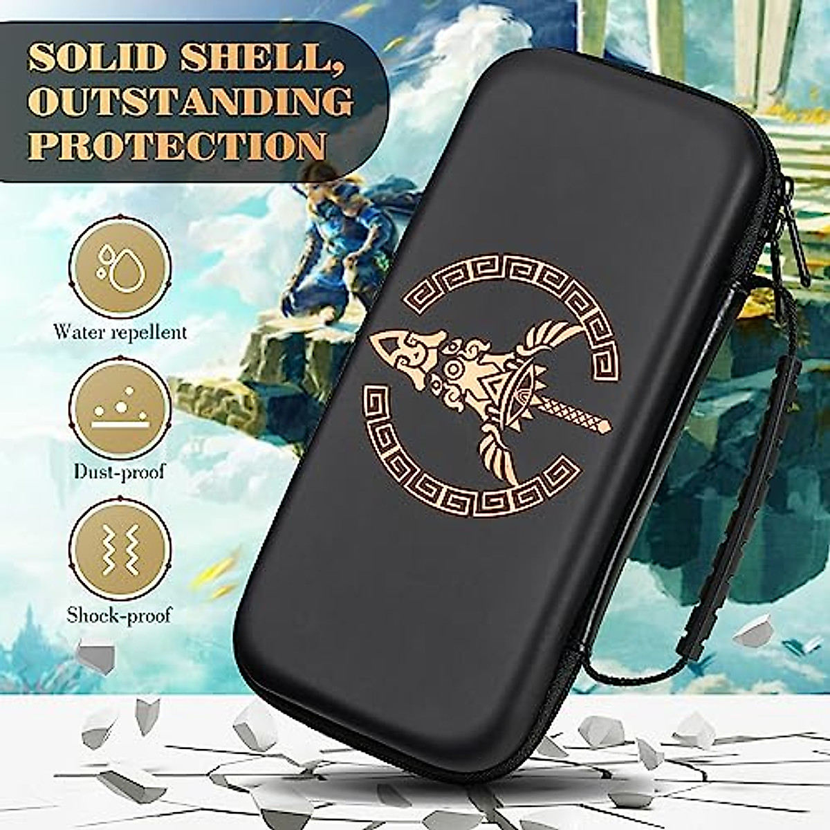 MoKo Carrying Case for Nintendo Switch OLED/Nintendo Switch, Hard Shell Travel Carry Case w/10 Games Slots, Zelda Switch Case for Zelda Tears of the Kingdom & Nintendo Switch Accessories, Black Golden
