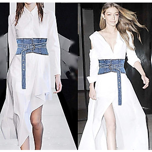 Aecibzo Women's Denim Waist Belt Retro Wide Corset Cinch Belt Waistband with Buckle (M/Fit waist 27.5"-30.7", As Photo)