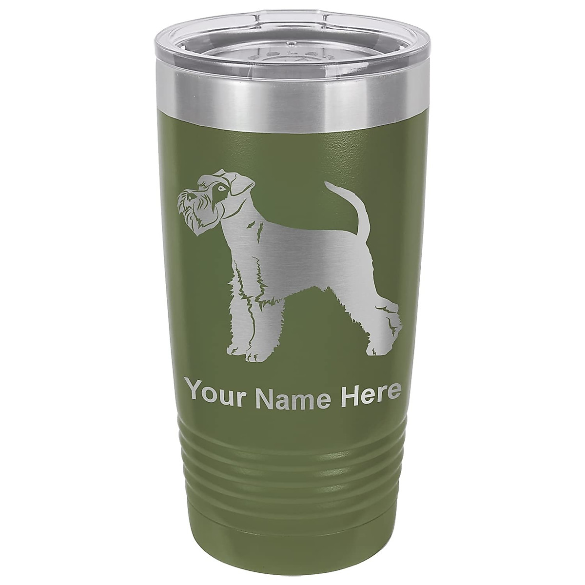 LaserGram 20oz Vacuum Insulated Tumbler Mug, Schnauzer Dog, Personalized Engraving Included (Camo Green)