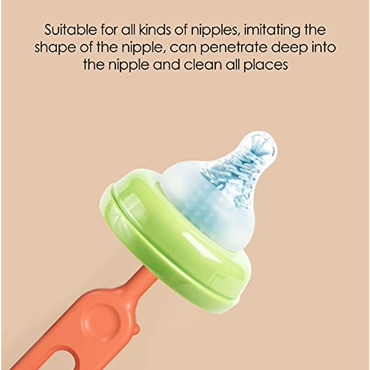 MOOANE Bottle Brush,Silicone Baby Bottles Brush with 360 ° Rotation and Long Handle,Bottle Cleaner Brush Set for Kid,Set of 3 (Orange)