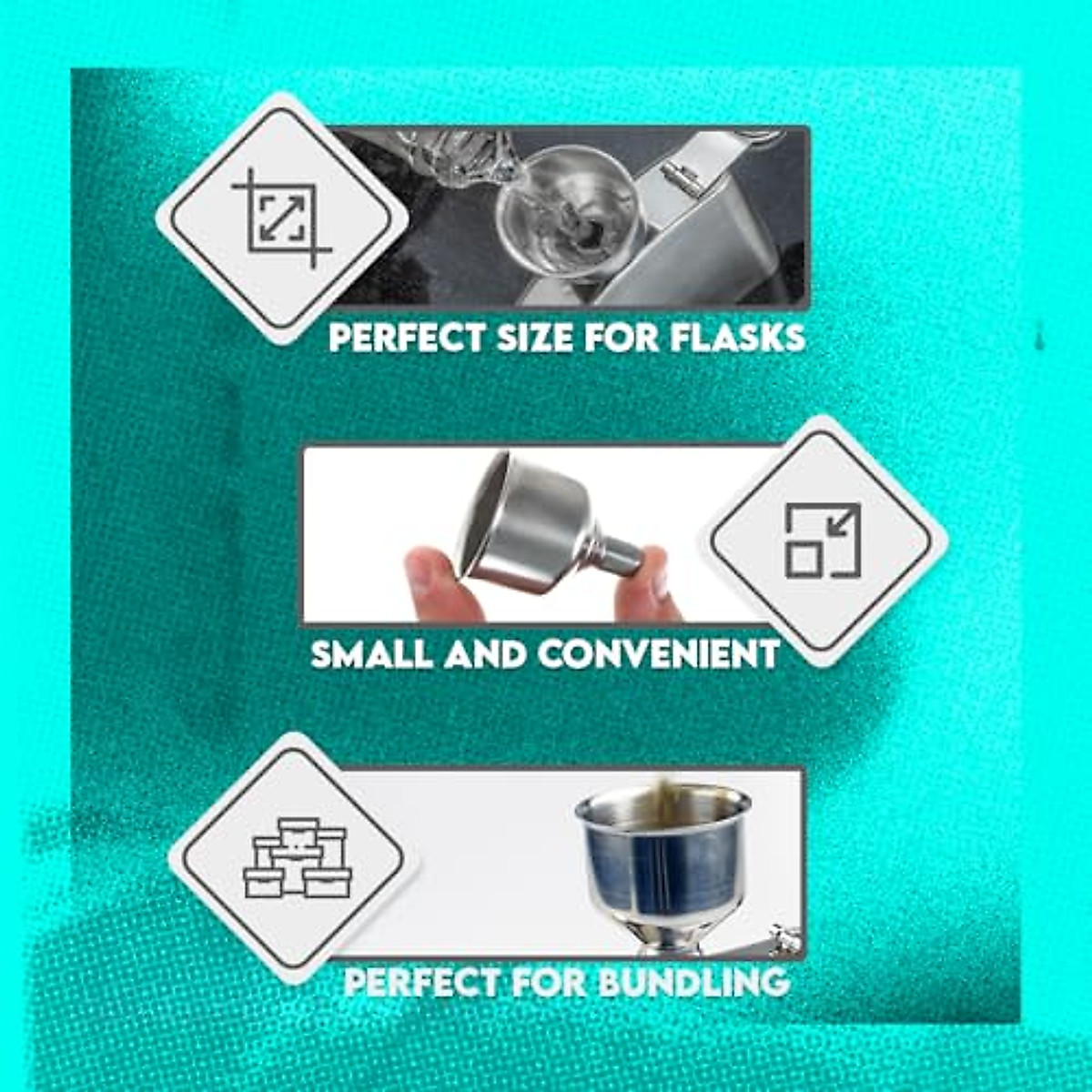 SE Stainless Steel Funnel for Flasks, Small Metal Funnel for Filling Drinking Liquor Flask, Transferring Oil, Juice, Milk, Attached Screw-On Cap