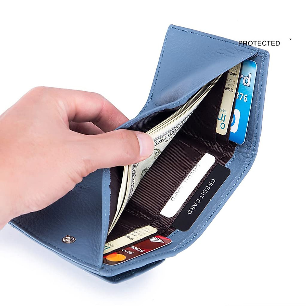 Wallet - Lightweight Zippered Minimalist Wallet with Clear ID Window - Water-proof Vegan Leather Mini Coin Purse Wallet (Rose Red)