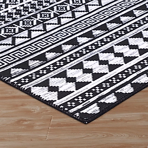 COZYLOOM Washable Rug 2x12 Vintage Low Pile Entryway Rug Runner Boho Geometric Hallway Runners Moroccan Distressed Runner Rug Kitchen Mat Chenille Living Room Home Office Runner Rug, Black