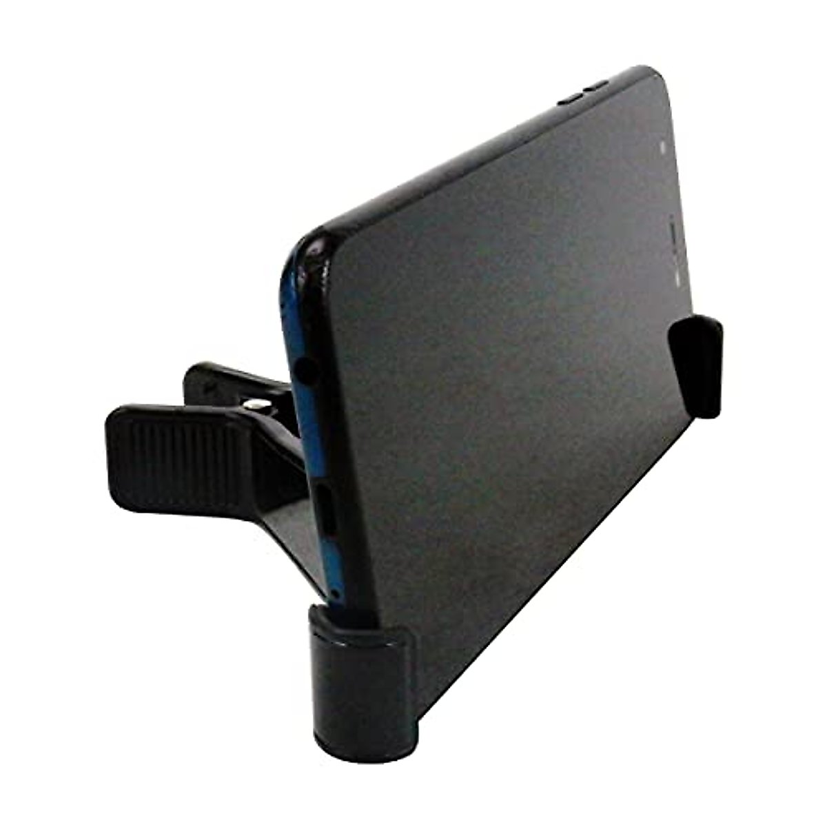 Universal Cell Phone Stand for Desk V Shape Tech Clip, Strong Spring Clamp with Soft Pad for Vertical and Horizontal Screen Viewing - Black