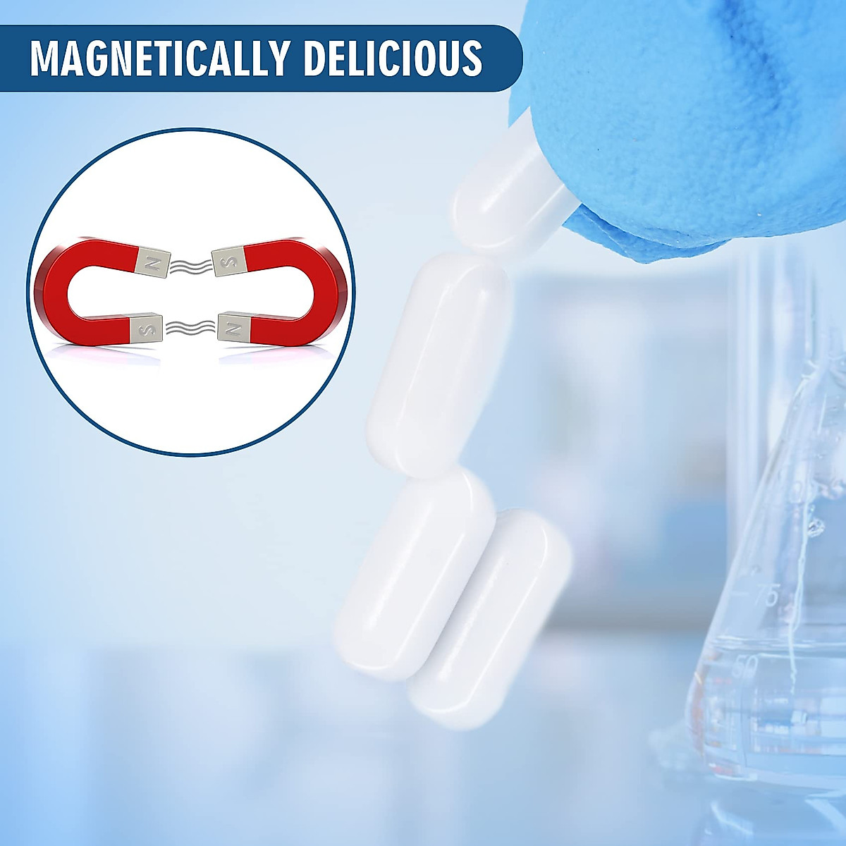 4 Pcs Magnetic Stirrer Mixer Stir Bar Spinner Bars 10mm(0.4inch), Annhua Stir Plate Magnet Bar Stirring Bar for Laboratory, Household, Office - White