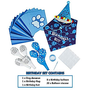 TCBOYING Dog Birthday Bandana, Dog Birthday Boy Hat Scarfs Flag Balloon with Cute Doggie Birthday Party Supplies Decorations(11-Piece Set) (Blue)
