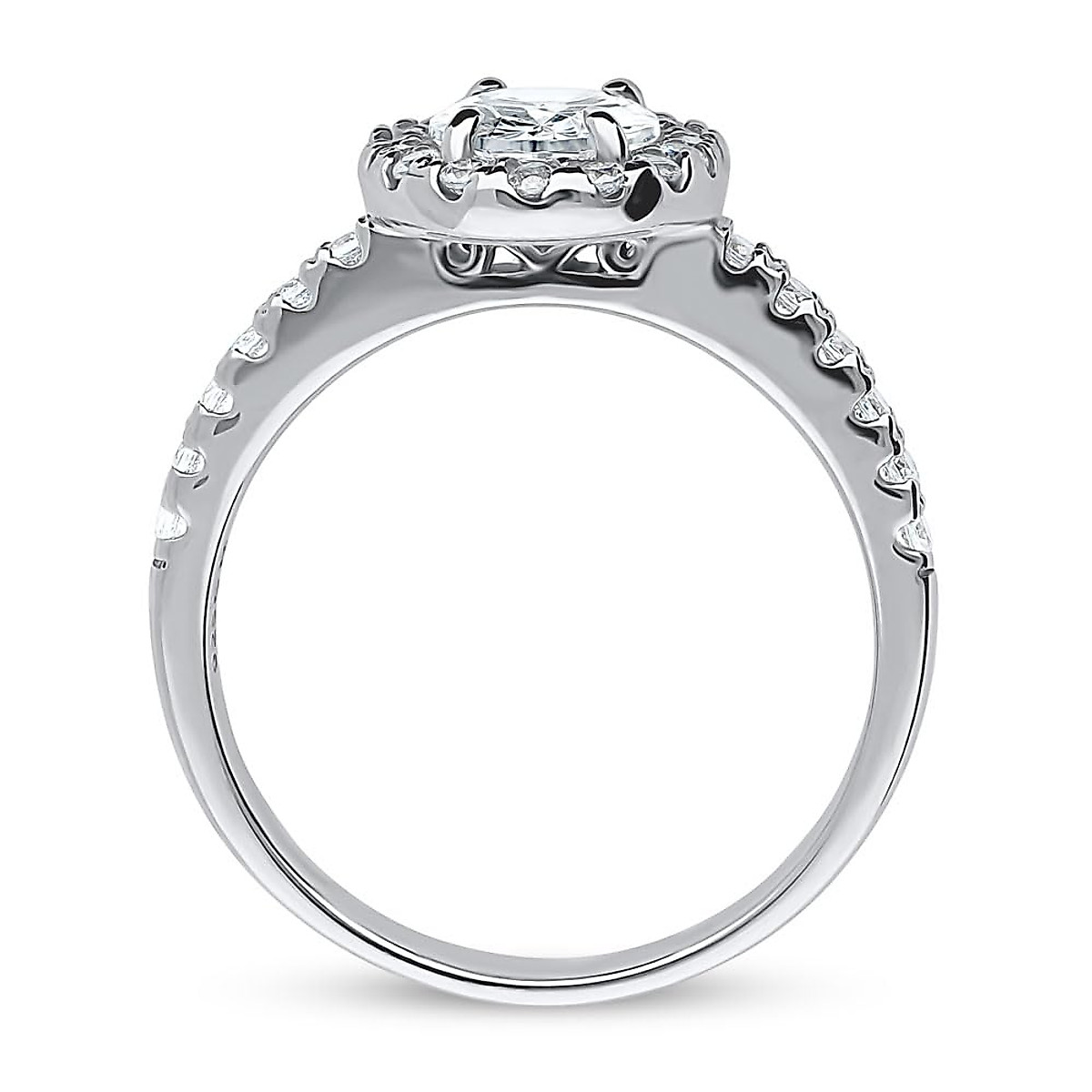 BERRICLE Sterling Silver Halo Wedding Engagement Rings Oval Cut Cubic Zirconia CZ Promise Ring for Women, Rhodium Plated Size 5