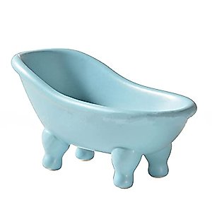 Ceramic Blue Clawfoot Bathtub Bar Soap Dish for Bathroom Shower Decorative Soap Dish Sponge Holder Shower Bar Soap Tray Container for Bathroom, Kitchen Sink