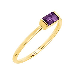 Finecraft Baguette-Cut Natural Amethyst February Birthstone Ring in 1K Gold, Size 8, Size 8