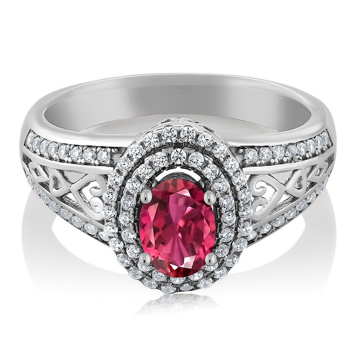 Gem Stone King 1.24 Cttw Pink Tourmaline Engagement Ring For Women In 925 Sterling Silver | Oval 6X4MM | Available In Size 5,6,7,8,9