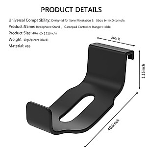 NINGMANC Headphone Hook Holder Stand & Gamepad Controller Stand for PS5, Xbox Series X, Screwless Portable Storage Rack Accessories - (2 Pack Black)