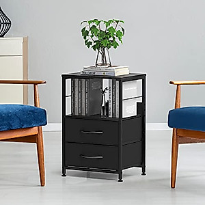 YBING Nightstand Bedroom Bedside Table with Fabric Drawers End Table with Storage Open Shelf Side Table for Living Room Home Dorm Small Space Black