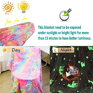 HUABANSHUI Glow in The Dark Blanket, Luminous Unicorn Blanket - Christmas Birthday Gifts for Kids Girls Toddler Grandkids(50" x 60", Rainbow)
