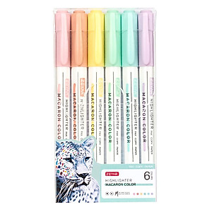ZEYAR Highlighters, Pastel Colors Dual Tips Marker Pen, Chisel and Fine Tips, 6 Macaron Colors, Water Based, Assorted Colors, Quick Dry (6 Macaron Colors)