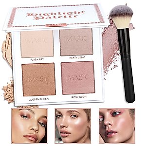 CCbeauty 4 Color Contour Highlight Makeup Palette with Powder Brush,Face Shimmer Bronzer Contouring Shadow Highlighter Blush Palette for Cheek, Valentine's Day Gift Sets for Girls Women