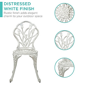 Best Choice Products 3-Piece Outdoor Rust-Resistant Cast Aluminum Patio Bistro Set w/Tulip Design, Antique Finish - White
