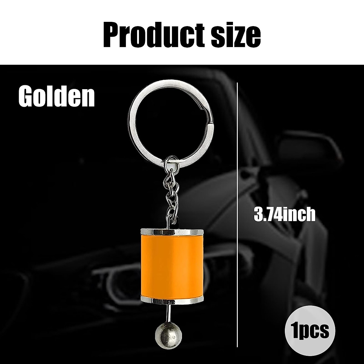 GKmow Pack-1 Car Shifter Keyring, Universal Polished Metal Key Chain Model, 6 Speed Gear Mini Key Clip (Gold)