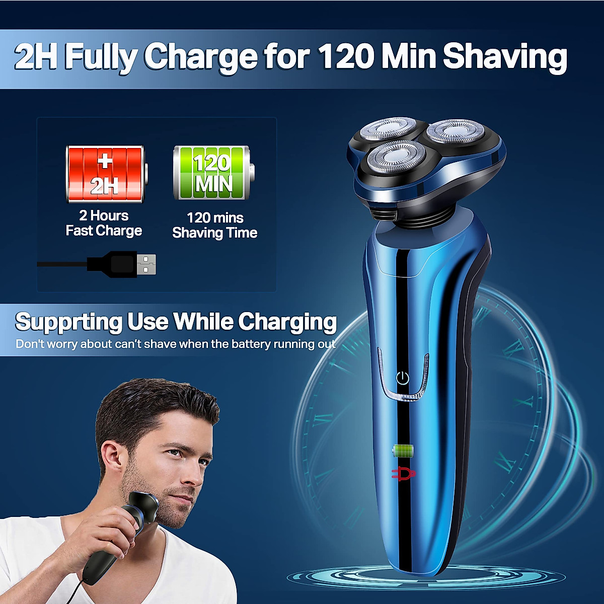 Electric Razor for Men,Electric Shavers for Men Wet Dry,Waterproof Wet Dry Men's Electric Razor for Face Shaving,Cordless Grooming Kit Man Electric Facial Rotary Shaver USB Rechargeable