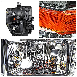 Auto Dynasty Factory Style Halogen Headlights Assembly Compatible with Ford F250 F350 F450 F550 Super Duty 2nd Gen 2008-2010, Driver and Passenger Side, Chrome Housing Amber Corner
