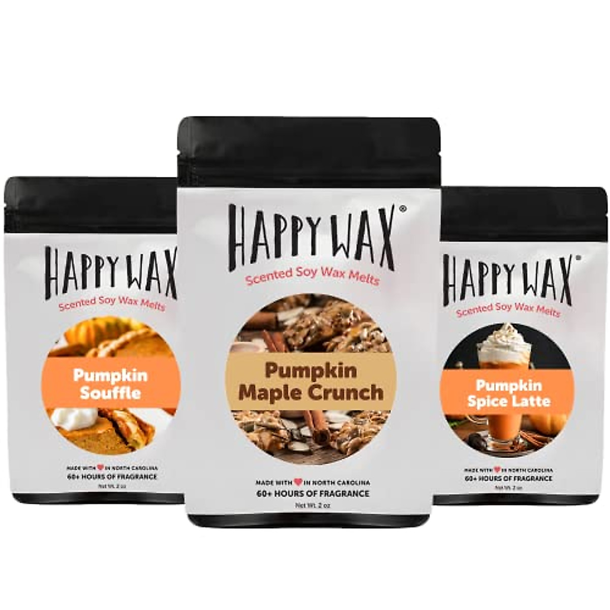 Happy Wax Classic Pumpkin Collection Scented Natural Soy Wax Melts – 6 Total Oz. of Scented Wax Melts, Collection Includes 2oz Pumpkin Souffle, 2oz Pumpkin Maple Crunch, and 2oz Pumpkin Spice Latte