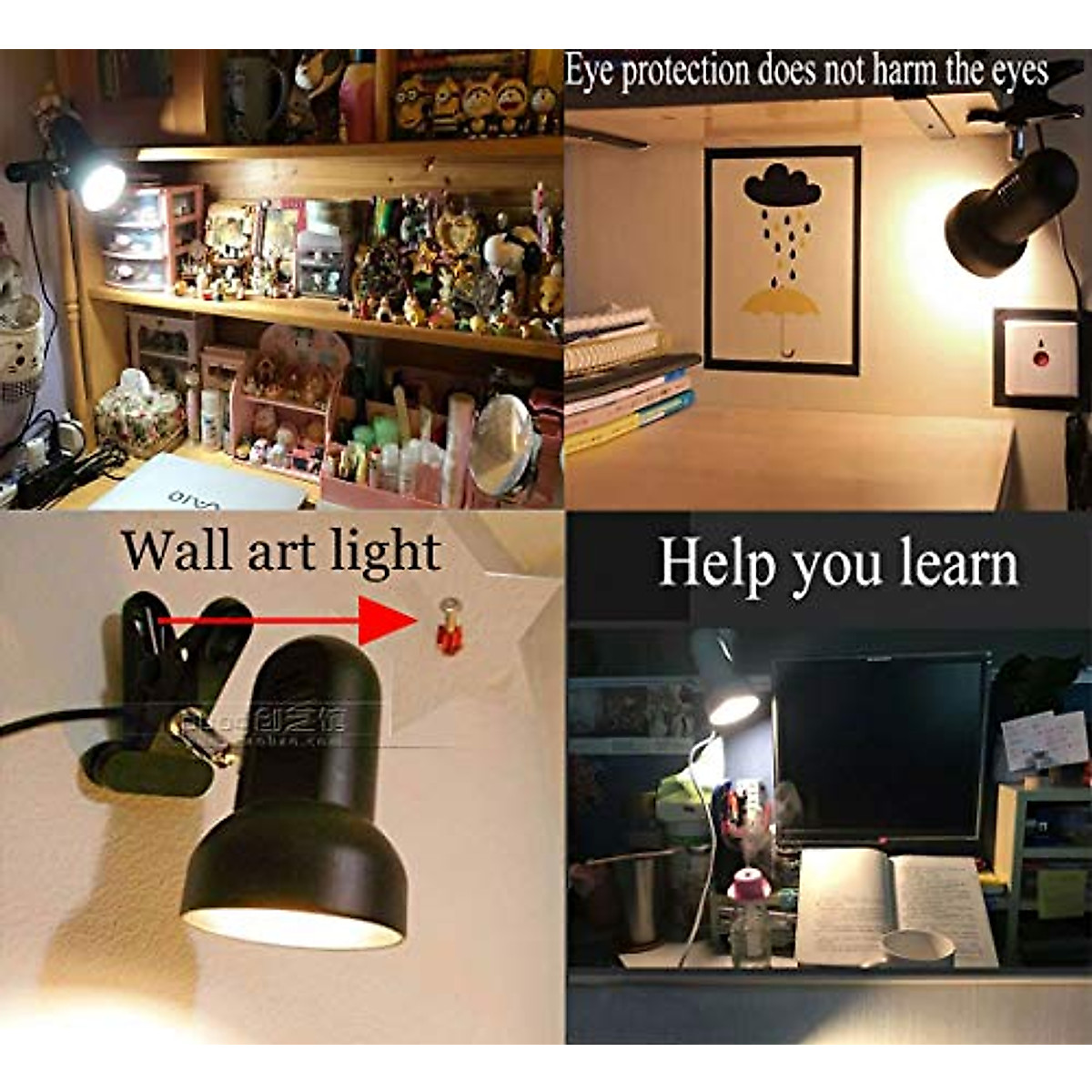 Sun-Rising Clamp Light,360° Rotation Clip on Lamp Portable Book Reading Light,Clamp on Desk/Table/Bunk Bed/Cupboard Home Lighting, (Clamp Light Two Colors for Your Choice) White