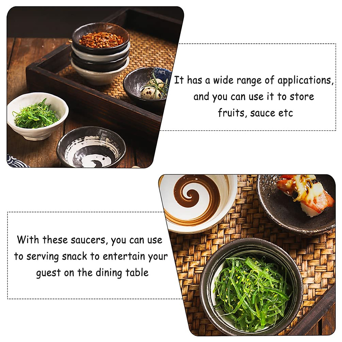 Tofficu Dinnerware Sets 4Pcs Ceramic Seasoning Dishes Reusable Sauce Bowls Japanese Side Dishe Dipping Bowl Mini Dip Bowls Set for Appetizer Snack Ketchup Condiments Dessert Soy Cutlery Set