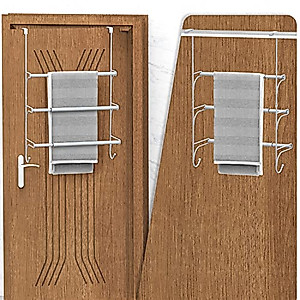 Auledio Adjustable Over The Door Triple Towel Rack with Hooks,Silver