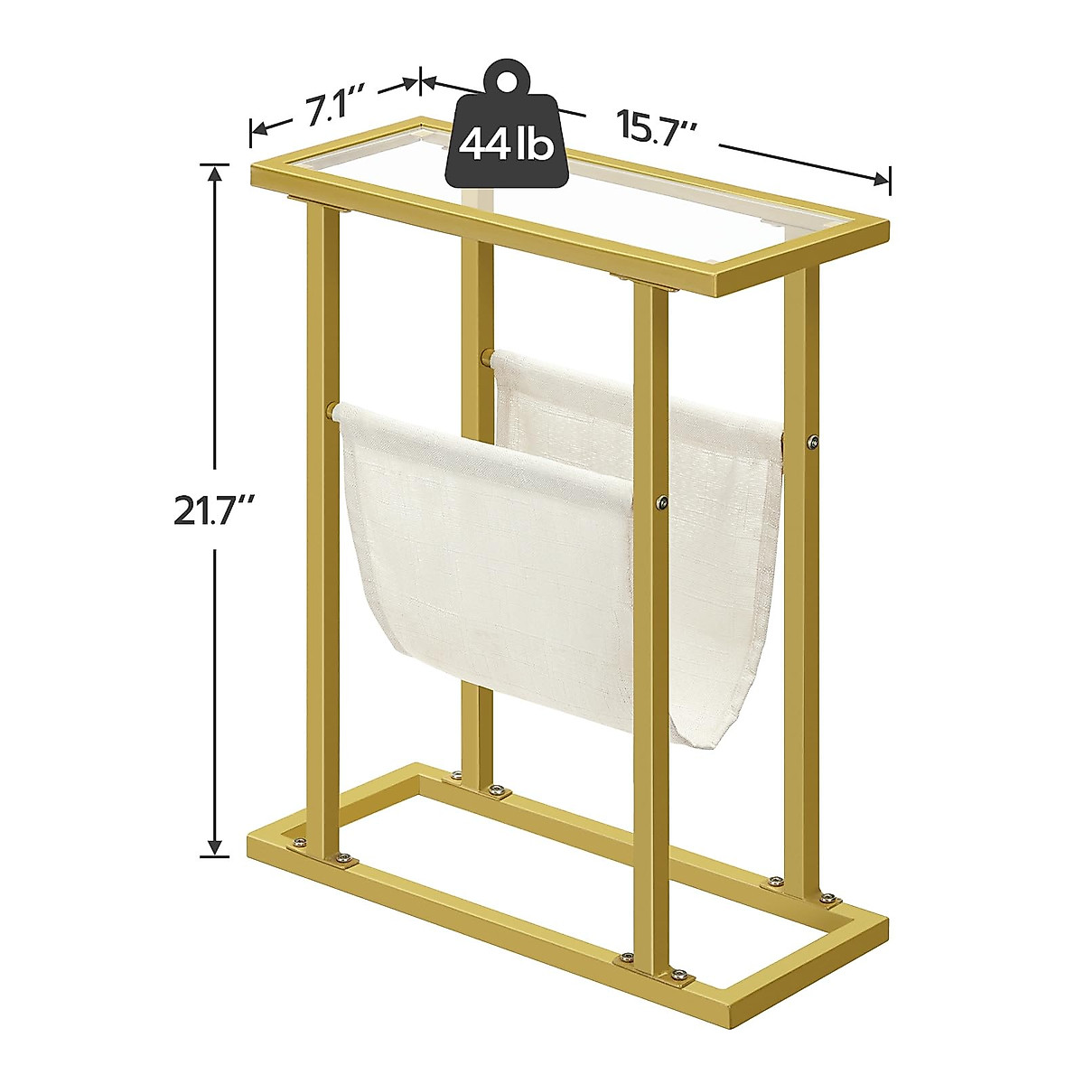 HOOBRO Narrow End Table, Tempered Glass Side Table, Small Nightstand, Bedside with Storage Holder, Coffee Table for Small Spaces, Bedroom, Living Room, Easy Assembly, Sturdy, Gold GD78BZ01