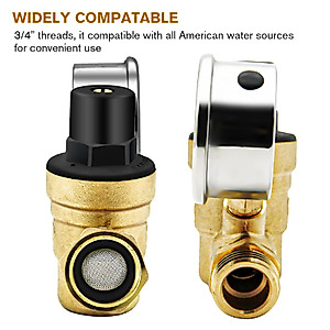 Twinkle Star RV Water Pressure Regulator Valve with Gauge and Inlet Screened Filter for Camper Travel Trailer