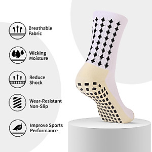 wonhag Grip Soccer Socks for Men Athletic Socks Anti Slip Non Gripper Mens Hospital Socks Anti Skid Whtie Socks 3 Pairs