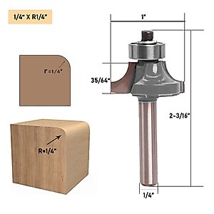 Roundover Router Bit Set 1/4 Shank by Sinoprotools, 4pcs Router Roundover Bit, Carbide Corner Rounding Edge-Forming, for Round Edges/Cabinet Edges, Radius 1/8", 1/4", 3/8", 5/16"