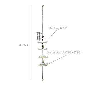 FixtureDisplays® Bathtub and Shower Tension Storage Corner Caddy W/ Stainless Steel Fixed Bar 3.3-10' Adjustable Height 15930
