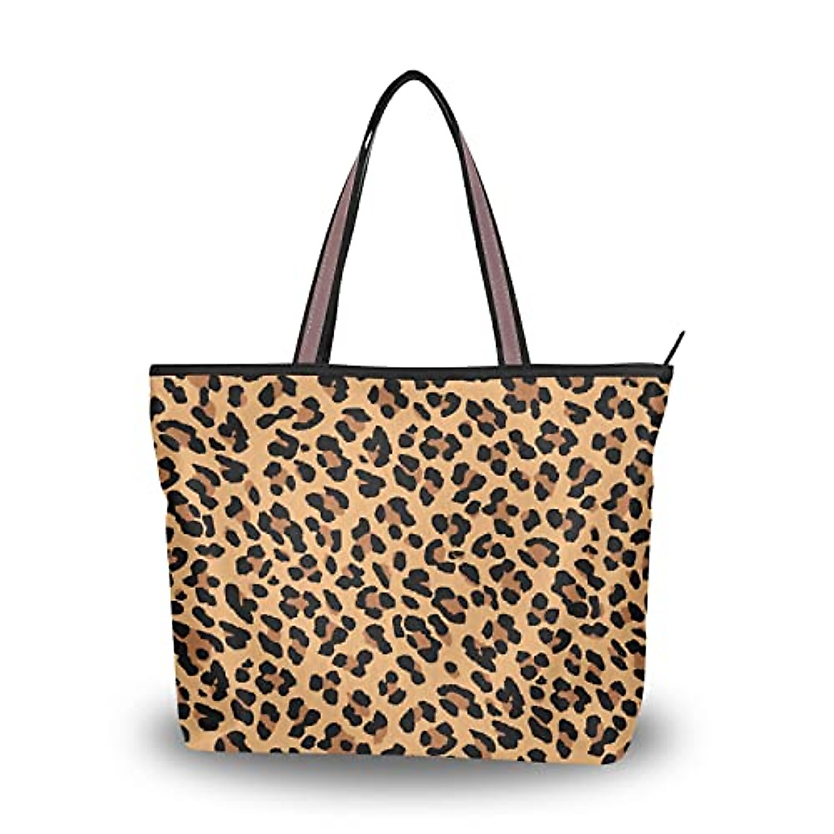 Women Tote Bag Zippered Leopard Handbag Leopard Tote Purse with Pockets