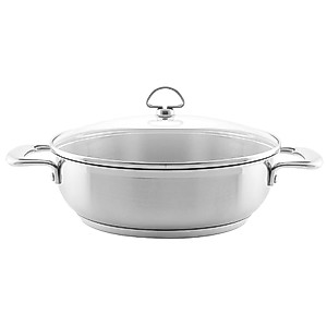 Chantal Induction 21 Steel 5 quart Chef's Pan with Tempered Glass Lid, Brushed Stainless Steel