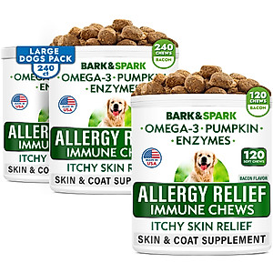 Dog Allergy Relief Chews Bundle - Anti-Itch Skin & Coat Supplement - Omega 3 Fish Oil - Itchy Skin Relief Treatment Pills - Itching & Paw Licking - Dry Skin&Hot Spots - (360 Immune Treats - Bacon)