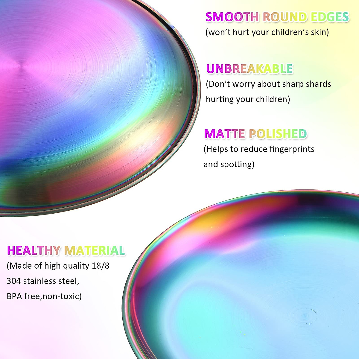 10 Pcs 18/8 Stainless Steel Plate 304 Stainless Steel Dishes 8 Inches Adult Plates Reusable Camping Plates Dishwasher Safe Feeding Serving Flat Plate Double Layers Round Dessert Plate (Multi Color)