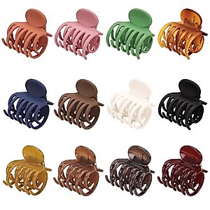 12 Pcs Double Row Teeth Claw Clips 1.6" Medium Jaw Clips - Matte and Shiny Small Hair Accessories for Thin, Short Hair Half-Updo Hairstyles for Women and Girls