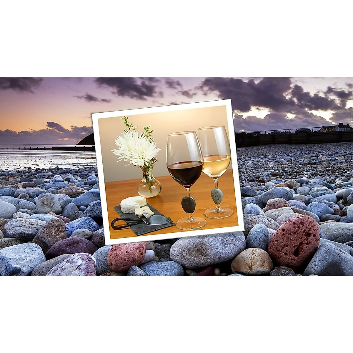 Sea Stones “Touchstone” Universal Wine Glass Set of 2-18oz Thin Rim, Long Stem Summer Glassware - Artisan River and Ocean Stone - Perfect for Birthday, Wedding and Anniversary or New House