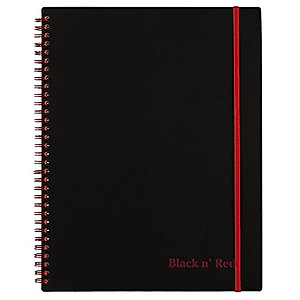 Black n' Red Twin Wire Poly Cover Notebook, 11" x 8-1/2", Black/Red, 70 Ruled Sheets. 5 Pack (K66652) - Bundle Includes Plexon Ballpoint Pen