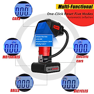 Cordless Air Compressor Portable Tire Inflator Pump with Digital LED lights and 2000mah Rechargeable Li-ion,suitable for Car,Bicycle,Air Mattress,Inflatable Airbed