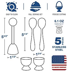 Eparé Egg Cups For Soft Boiled Eggs with Spoons - Hard Boiled Egg Holder & Egg Cracker Tool Set - Stainless Steel Handle Egg Opener Topper & Cutter